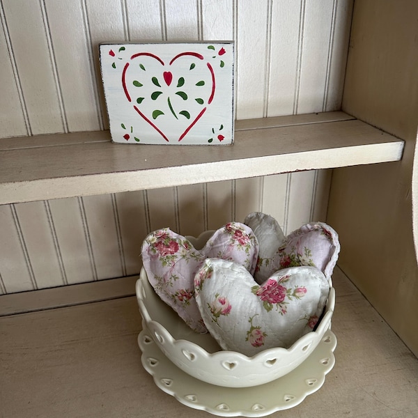 Set of 3 Farmhouse Style Fabric Hearts, Neutral Hearts, Valentine Decor ...