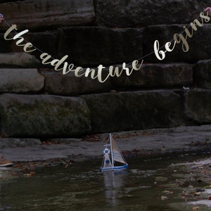 The Adventure Begins Banner, Baby Shower Banner, Wedding Banner, Gold ...