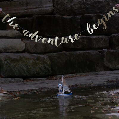 The Adventure Begins Banner, Baby Shower Banner, Wedding Banner, Gold ...