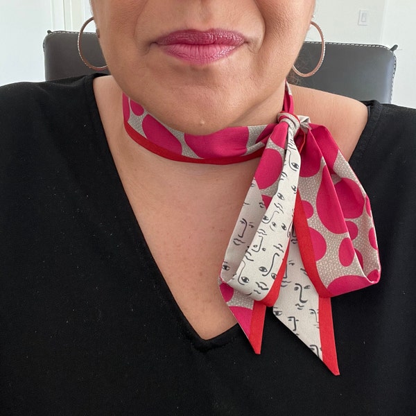 Green and Pink Patterned Triangle Bandana Scarf, Ascot Neckerchief ...