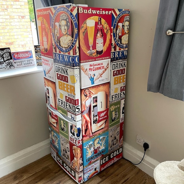 Retro Beer Fridge Wrap Vintage Labels Door Mural, Fridge Sticker Side ...