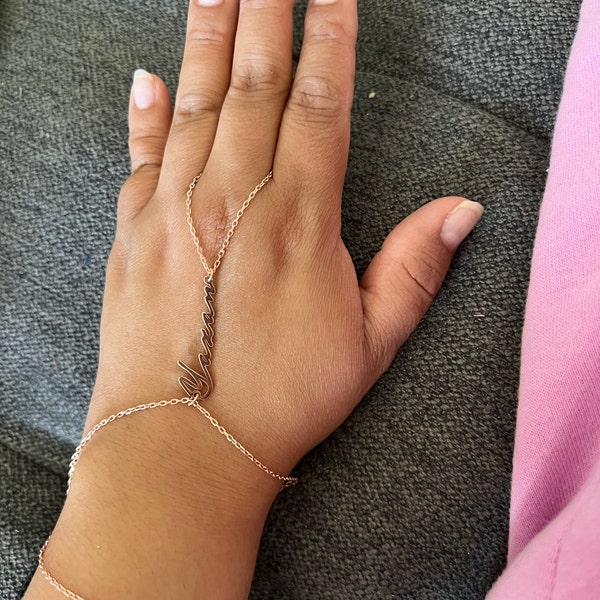 Custom Hand Chain, Name Hand Chain Slave, Adjustable Name Bracelet ...