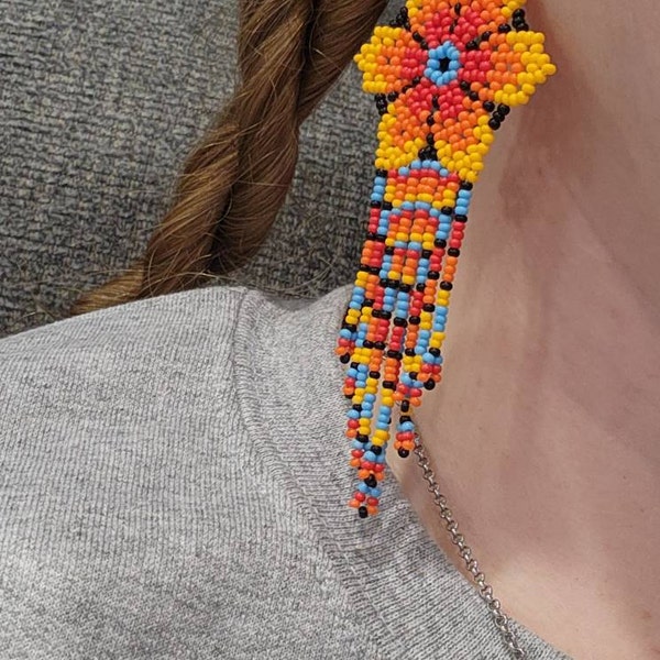 Long Beaded Tube Earrings, Native Style Beaded Earrings, Boho Chic ...