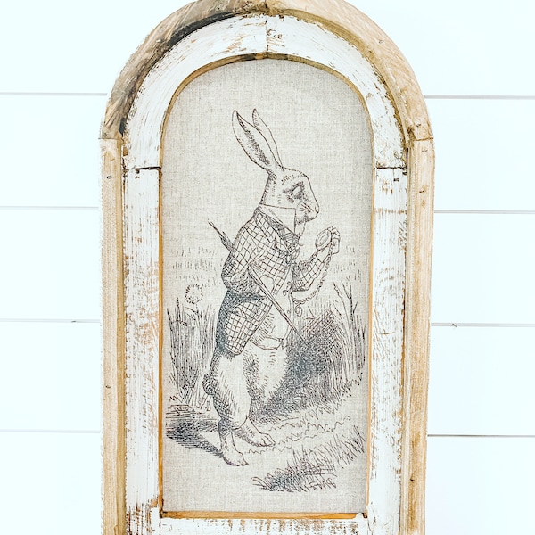 White Rabbit Wall Art | 14" X 22" | Arch Window Frame | Linen Wall ...