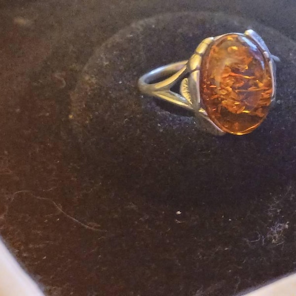 Oval Cognac / Brown BALTIC AMBER Dragonfly Ring 925 Sterling Silver ...