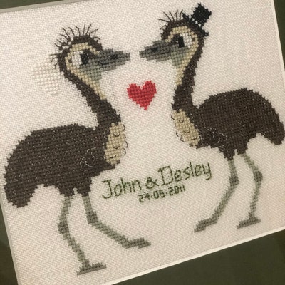 Emu Pair Cross Stitch Pattern PDF Personalised Wedding - Etsy