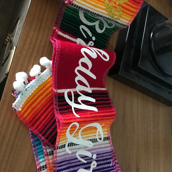 Custom Sarape Sash, Mexican Fiesta Bridal Shower Sash, Personalized ...