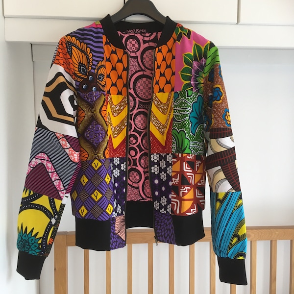 SPRING PATCHWORK African Print Woman Classic Bomber Jacket Handmade UK ...