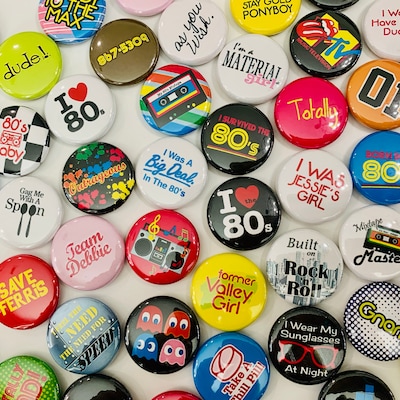 Everything 80's Buttons 40 Pack Party Favors, 80s Pins, 1 or 1.5 or 2. ...