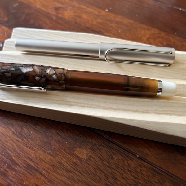 Black Pen Tray - Single Slot Pen Rest for Desk Setup, Wooden Matte ...