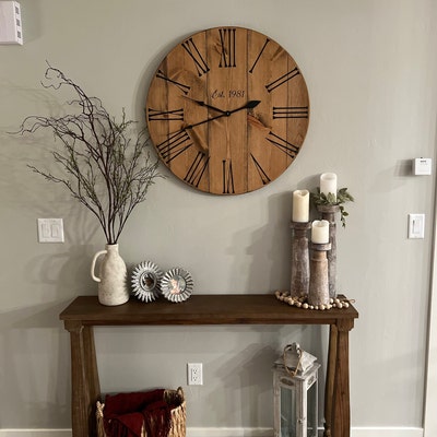 18 Inch Clock, Wooden Clock,farmhouse Decor, Large Wall Clock, Rustic ...