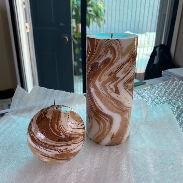Marbled Pillar Candle Rainbow Swirl Hand-dip Dyed Colorful Tie-dye ...