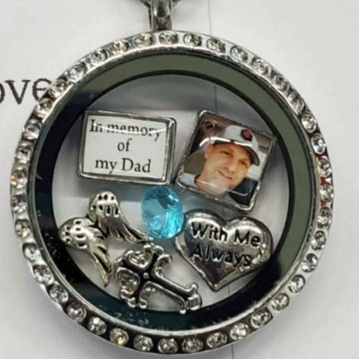 In Memory of My Dad Memorial Floating Locket Necklace & Charm Set ...