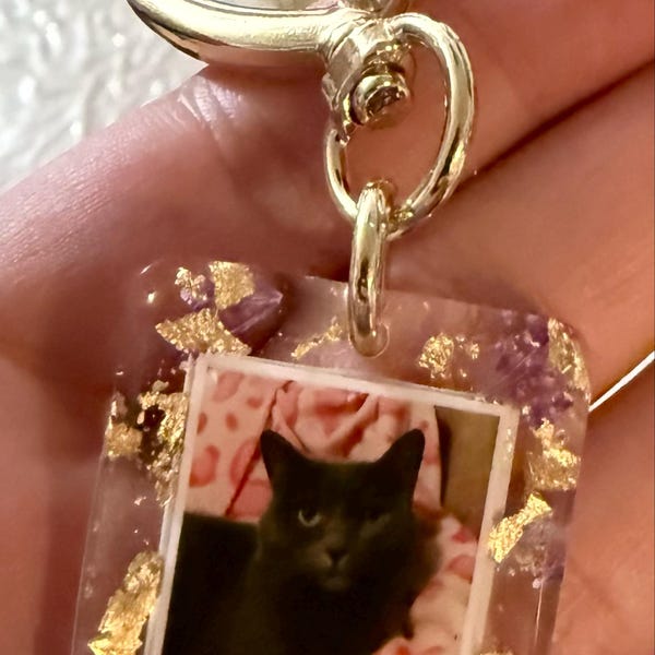 Personalized Photo Gold Keychain -customize W/your Photo, Resin Photo ...