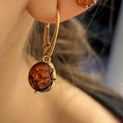 Amber Earrings, Gold Earring, Dangle Hanging Crystal Earrings ...