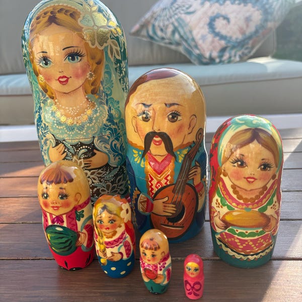 Nesting Dolls, Matryoshka "angel With Arch" (7" Tall,5 Pieces Inside ...