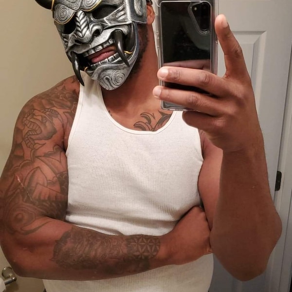 Cool Badass Face Masquerade Mask for Men, Samurai Assassin Scary Oni ...