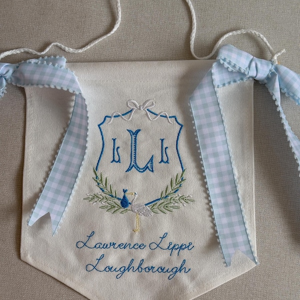 Custom Stork Baby Hospital Banner | Embroidered Birth Announcement ...