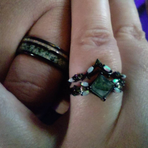 Vintage Princess Moss Agate Engagement Ring Set,black Gold,vines ...