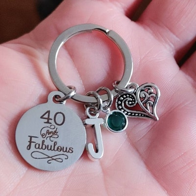40th Birthday Gifts for Women Keychain, Forty and Fabulous Key Chain ...