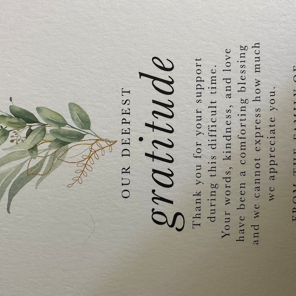 Sympathy Acknowledgement Cards, Personalized Funeral Thank You Cards ...