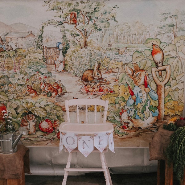Peter Rabbit Backdrop (5x7 Feet), Pastel Easter Woodland Baby Shower ...
