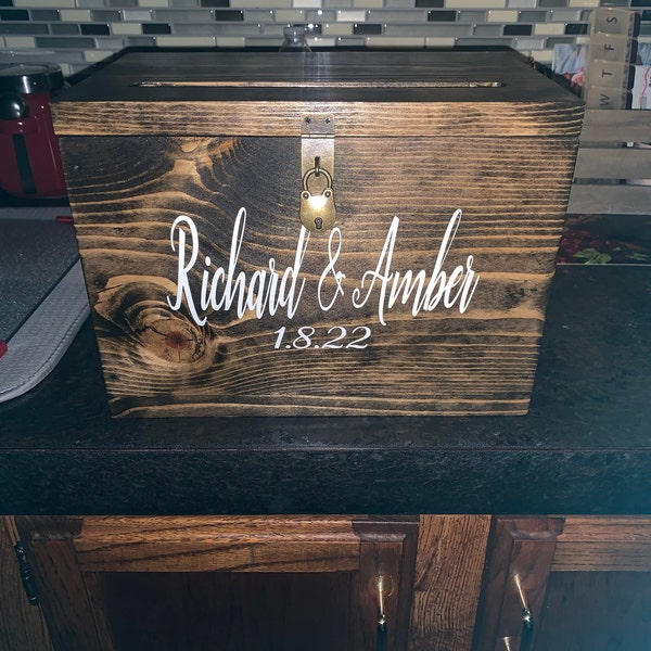 Locking Wood Card Box for Wedding, Graduation, Party, Shower, Reception ...