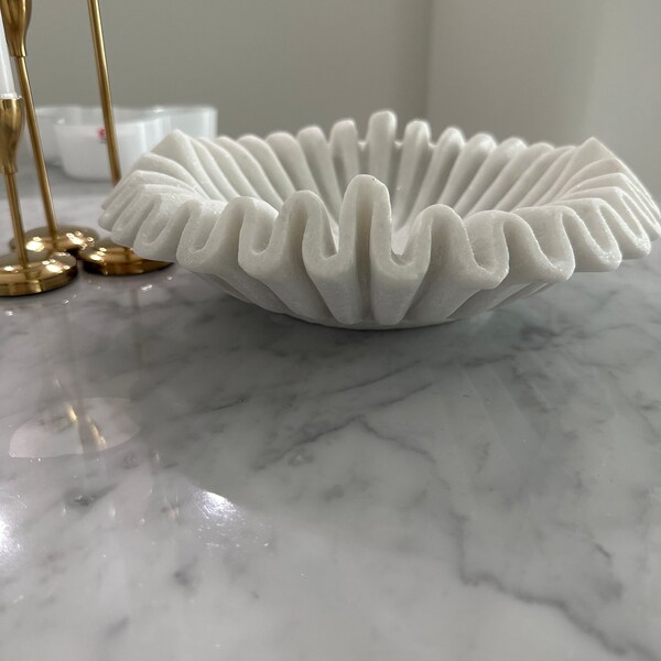 Handcrafted Marble Ruffle Bowl /antique Scallop Bowl/ Fruit Bowl ...
