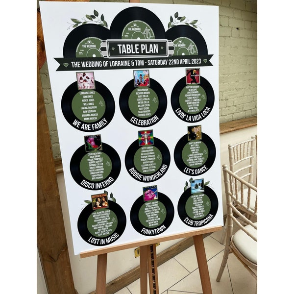 Wedding Table Plan - Printed Vintage Vinyl Record Design (unframed ...