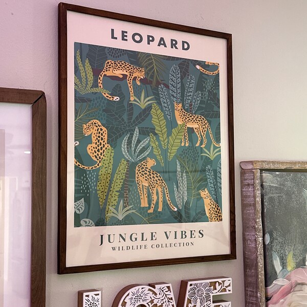 Leopard and Jungle Plant Print, Animal Wall Art, Flower Prints, Living ...