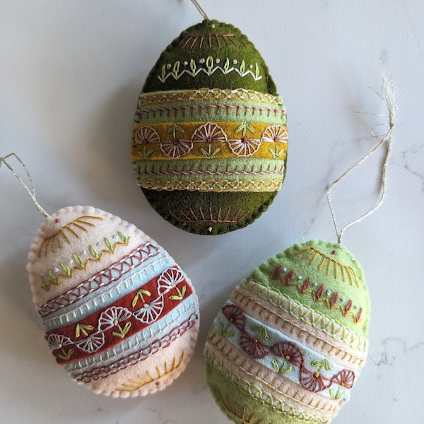 Embroidered Felt Easter Eggs, PDF Pattern, Easter Egg Ornaments Set, Easter Craft, Hand ...