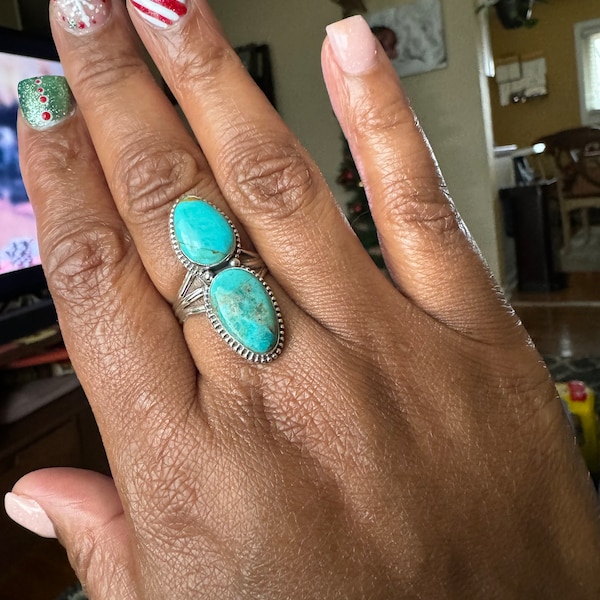 Double Turquoise Ring ~ Sterling Silver 925 ~ Handmade ~ Statement ...