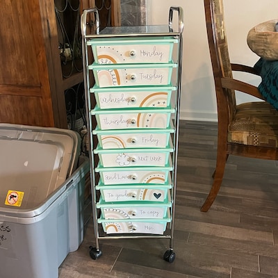 BOHO RAINBOW Teacher Rolling Cart Labels Editable Neutral Rainbow ...