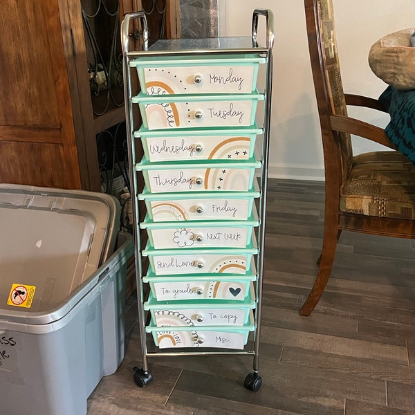 BOHO RAINBOW Teacher Rolling Cart Labels | Editable | Neutral Rainbow ...