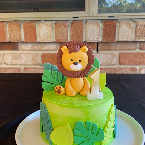 Edible Fondant Lion & Jungle Leaves Cake Topper Set - Etsy