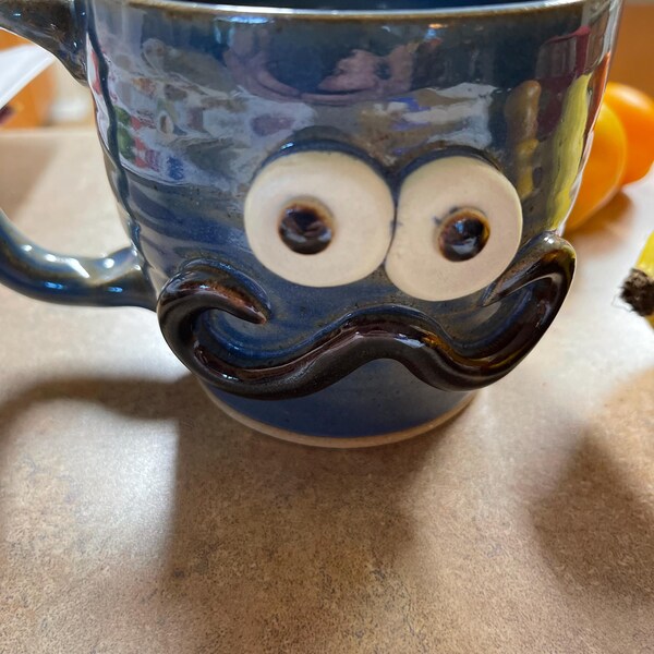 PENELOPE Pottery Chicken Mug in Blue. Cute Hot Tea Mug. Funny Face ...