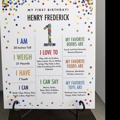 Confetti One Year Old Sign, Editable PDF Instant Download. 1st Birthday ...