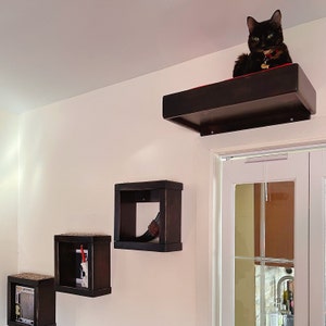 Set of Four: Three Floating Cat Cube Shelves and One Floating Cat Bed ...