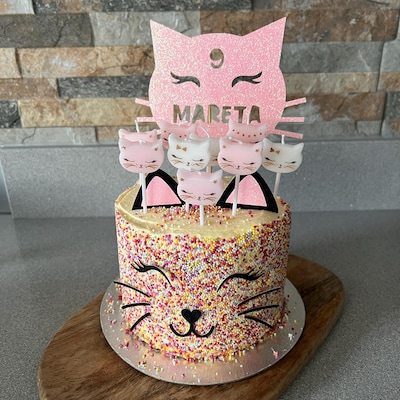 Cat Kitty Cake Topper, Cat Party Birthday Glitter Cake Topper, Custom ...
