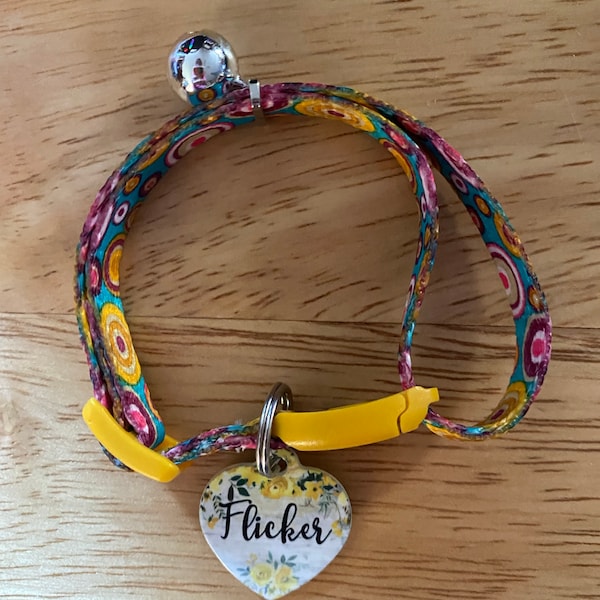 Yellow Flowers Dog Tag, Rustic Floral Dog Tag, Faux Wood ID, Cat ID Tag ...