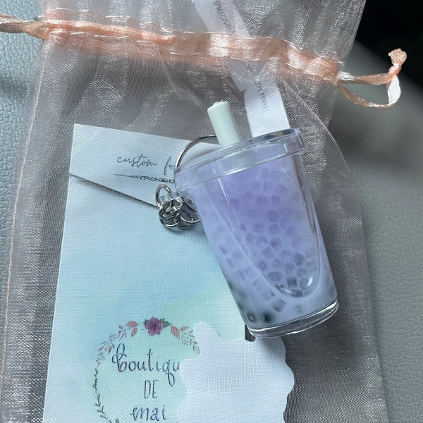 Custom Boba Milk Tea Liquid Drink W/ Ice Keychain | Matcha Milk Tea ...