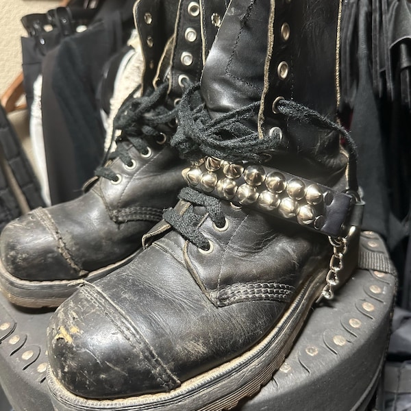 Bootstraps Boot Harness Handmade Genuine Leather Punk Studded Tall Uk ...