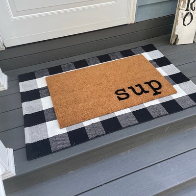 Oversized Buffalo Check Entry Rug, Doormat Layering Rug, Buffalo Plaid ...