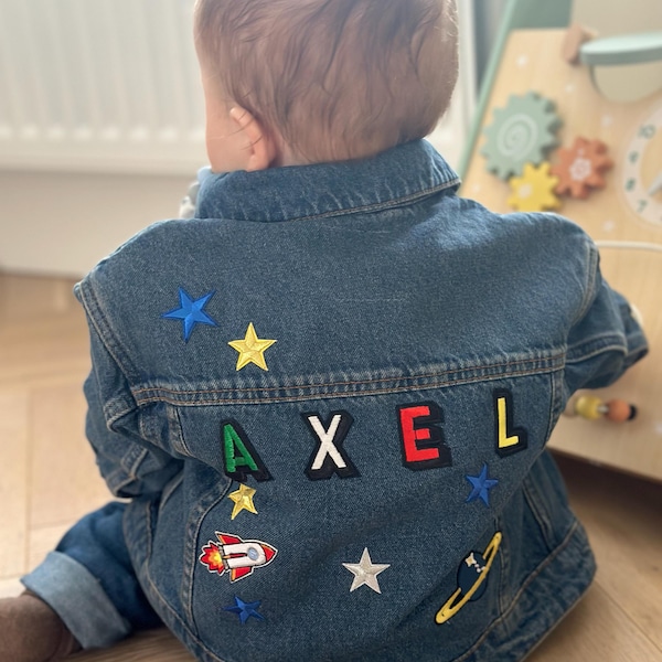 Personalised Kids Denim Jacket, Name Jacket, Rainbow and Stars - Etsy