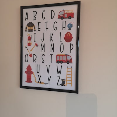 Firefighter Alphabet Print Emergency Fire Truck ABC Nursery Wall Art ...