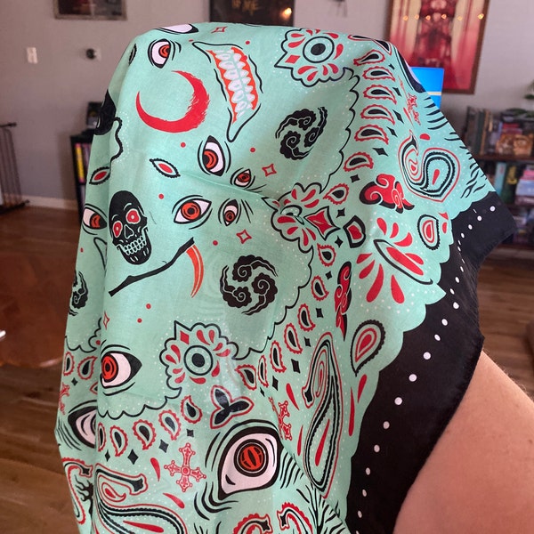 Third Eye Ghost Bandana Evil Eye Biker Behelit Guts Alucard Skull Crescent Moon Gothic Paisley ...