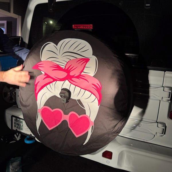 Spare Tire Cover With Messy Bun and Heart Shaped Glasses Design, Girly ...