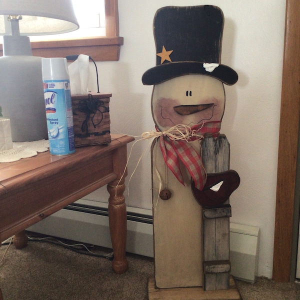 Standing Wood Snowman/3 Ft Tall/primitive Winter Decor/ Rustic Snowman ...