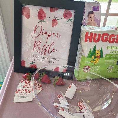Diaper Raffle Sign Strawberry Baby Shower, Red Strawberry Diaper Ticket ...