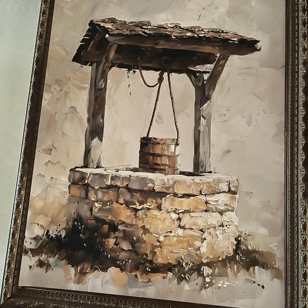 Printable Water Well Landscape Oil Painting Digital Art Print Rustic ...